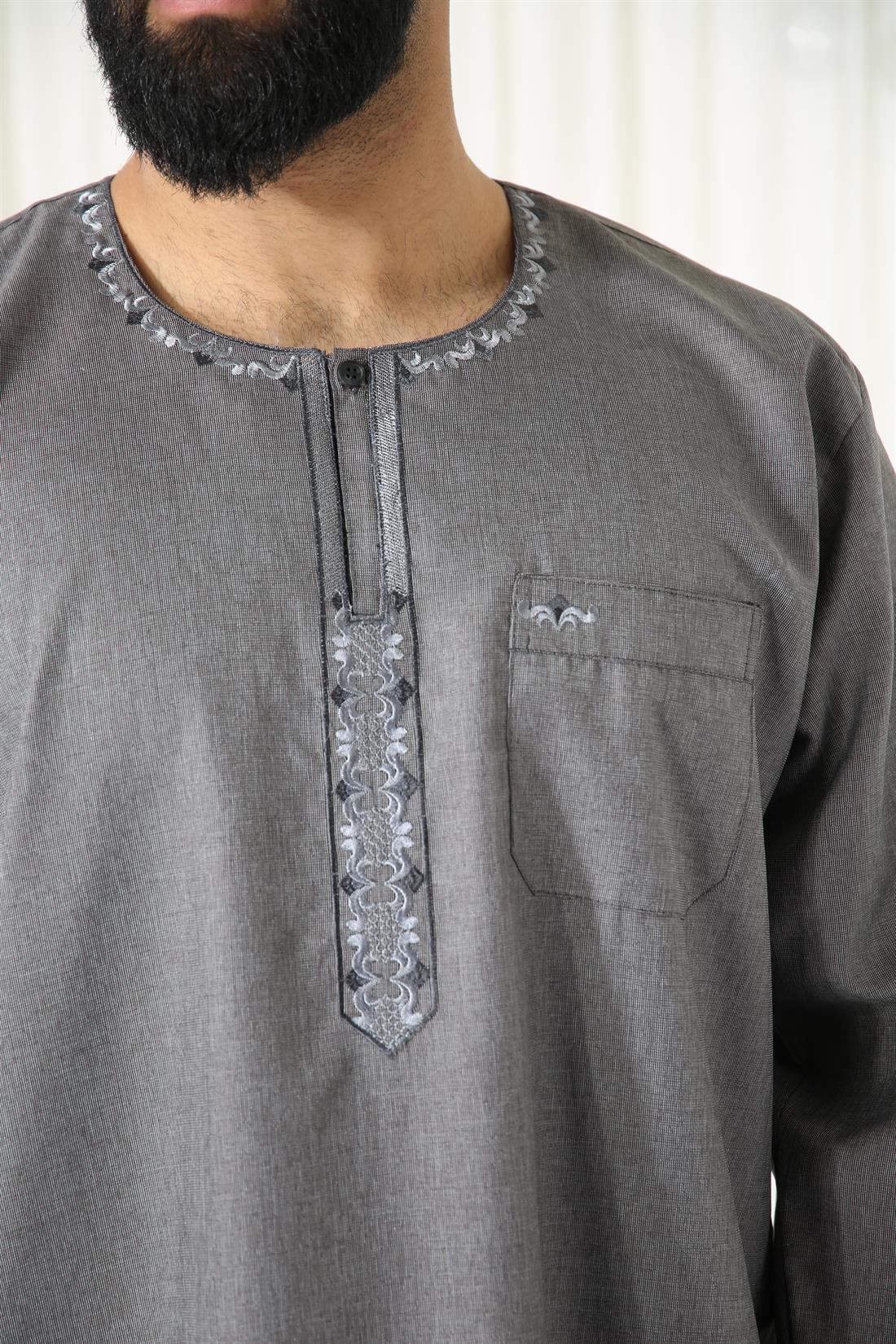 MENS JUBBA IN POLYESTER VISCOSE WITH MACHINE EMBROIDERY