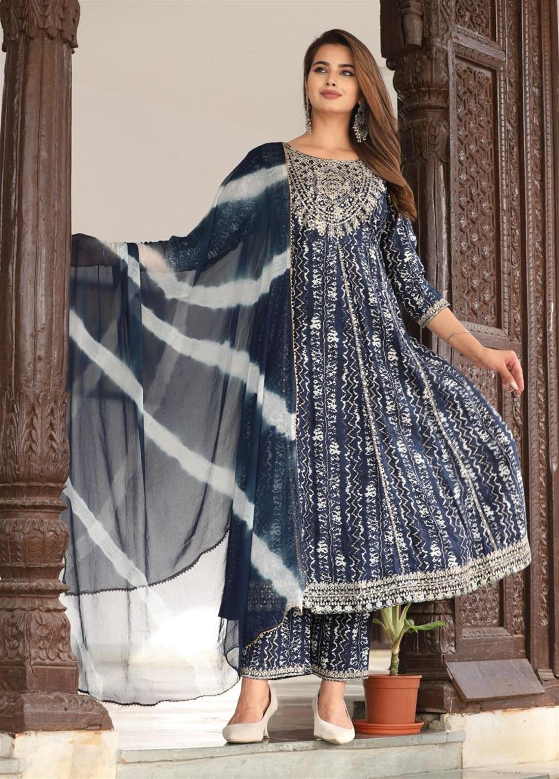 Ladies readymade - 3PC-Women Viscose Rayon Kurta Pant Dupatta Set Size ...